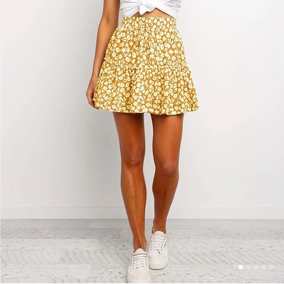 Temu | Skirts | Boho Floral Print Drawstring High Waist Tiered Ruffled ...